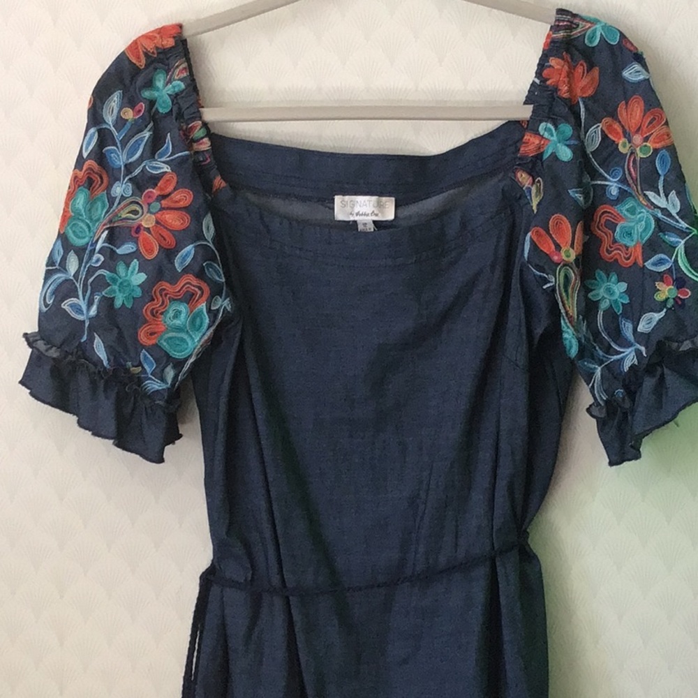 Denim Embroidered Bobbie Bee Dress - Gem